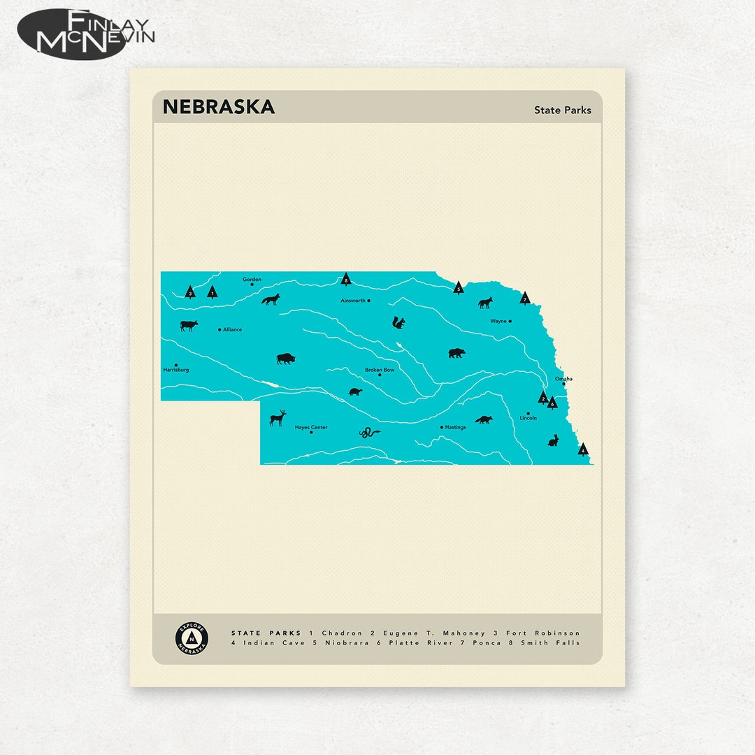 NEBRASKA PARKS, State Park Map, Fine Art Photographic Print for the ...