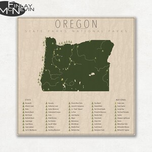 OREGON PARKS, National and State Park Map, Fine Art Photographic Print ...