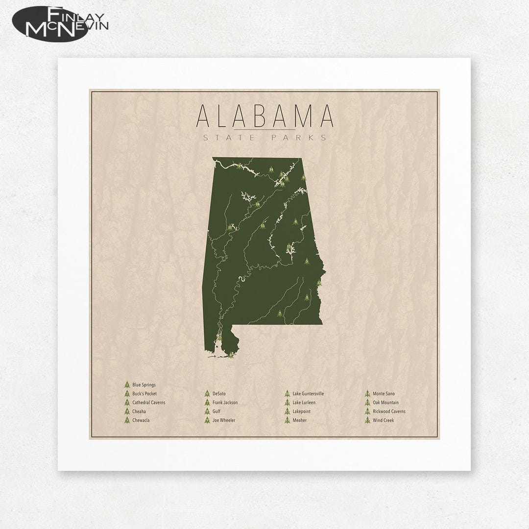 Alabama State Parks Map, Giclée Print, Vintage Wall Art, Unframed ...