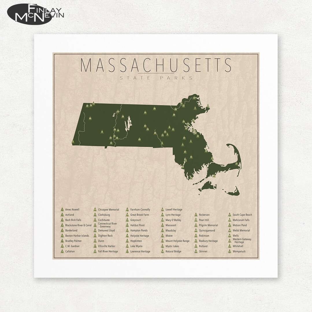 Massachusetts State Parks Map, Giclée Print, Vintage Wall Art, Unframed ...
