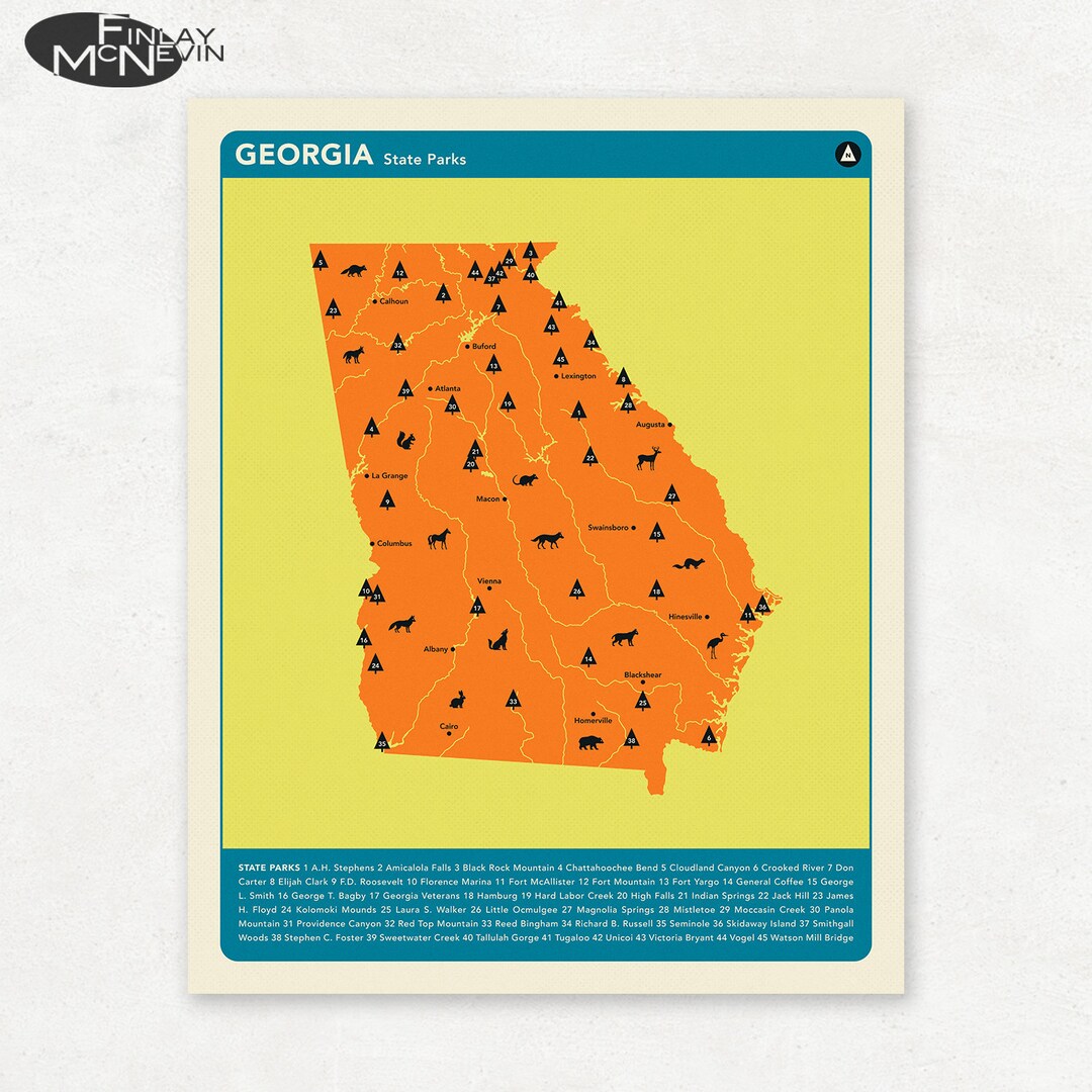 GEORGIA PARKS - Orange Version, State Park Map, Fine Art Photographic ...