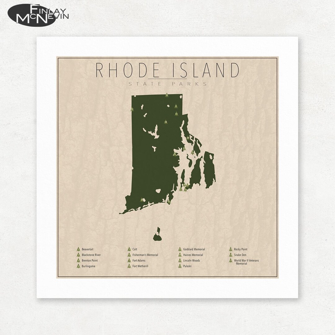 Rhode Island State Parks Map, Giclée Print, Vintage Wall Art, Unframed ...