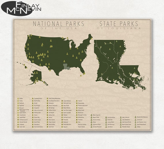 NATIONAL and STATE PARK Map of Louisiana and the United - Etsy España