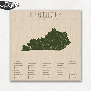 KENTUCKY PARKS National and State Park Map Fine Art | Etsy