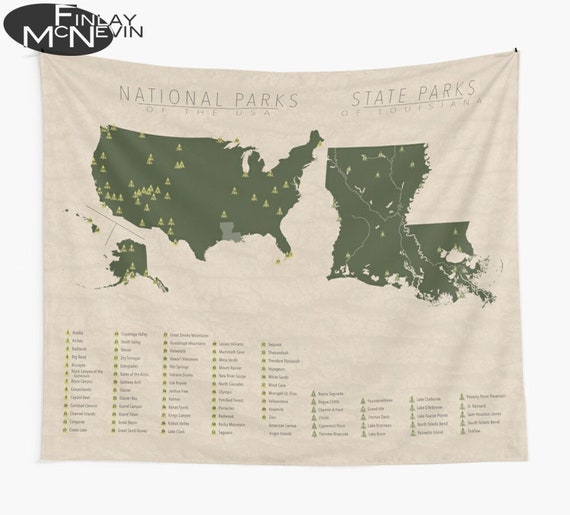 NATIONAL & STATE PARK Map of Louisiana and the United States | Etsy