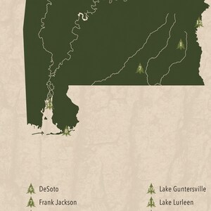 ALABAMA PARKS, State Park Map, Fine Art Photographic Print for the Home ...