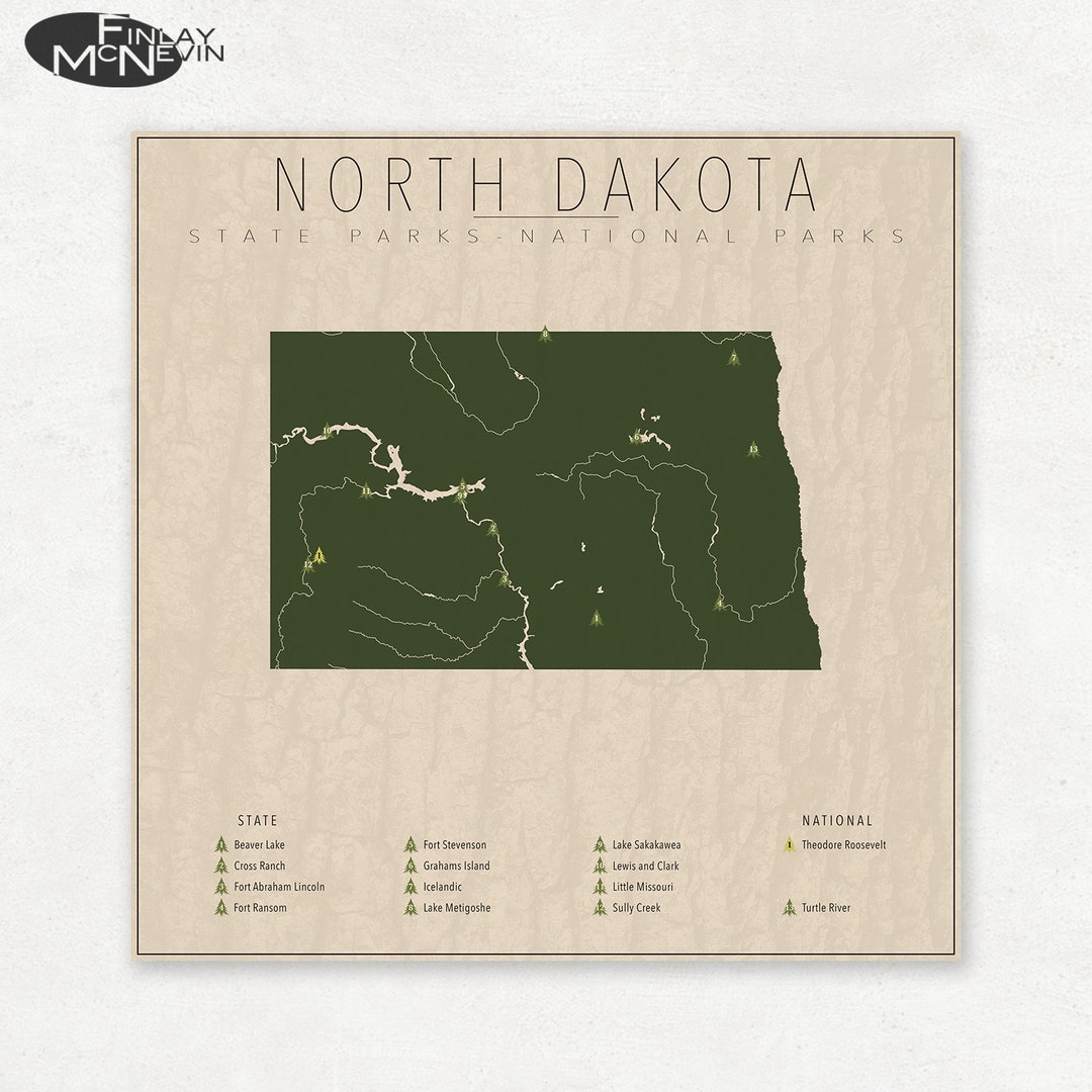NORTH DAKOTA PARKS, National and State Park Map, Fine Art Photographic ...