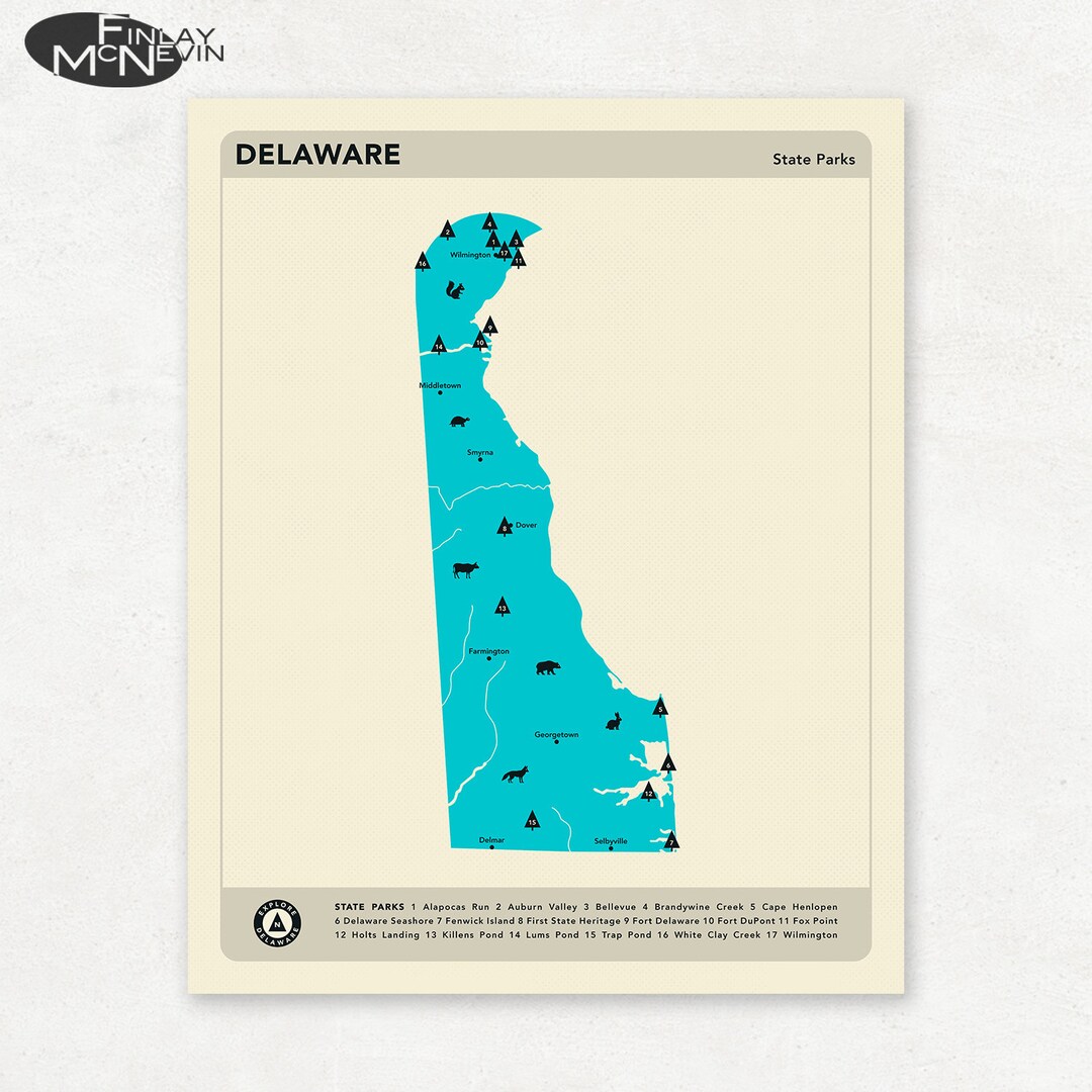 DELAWARE PARKS, State Park Map, Fine Art Photographic Print for the ...