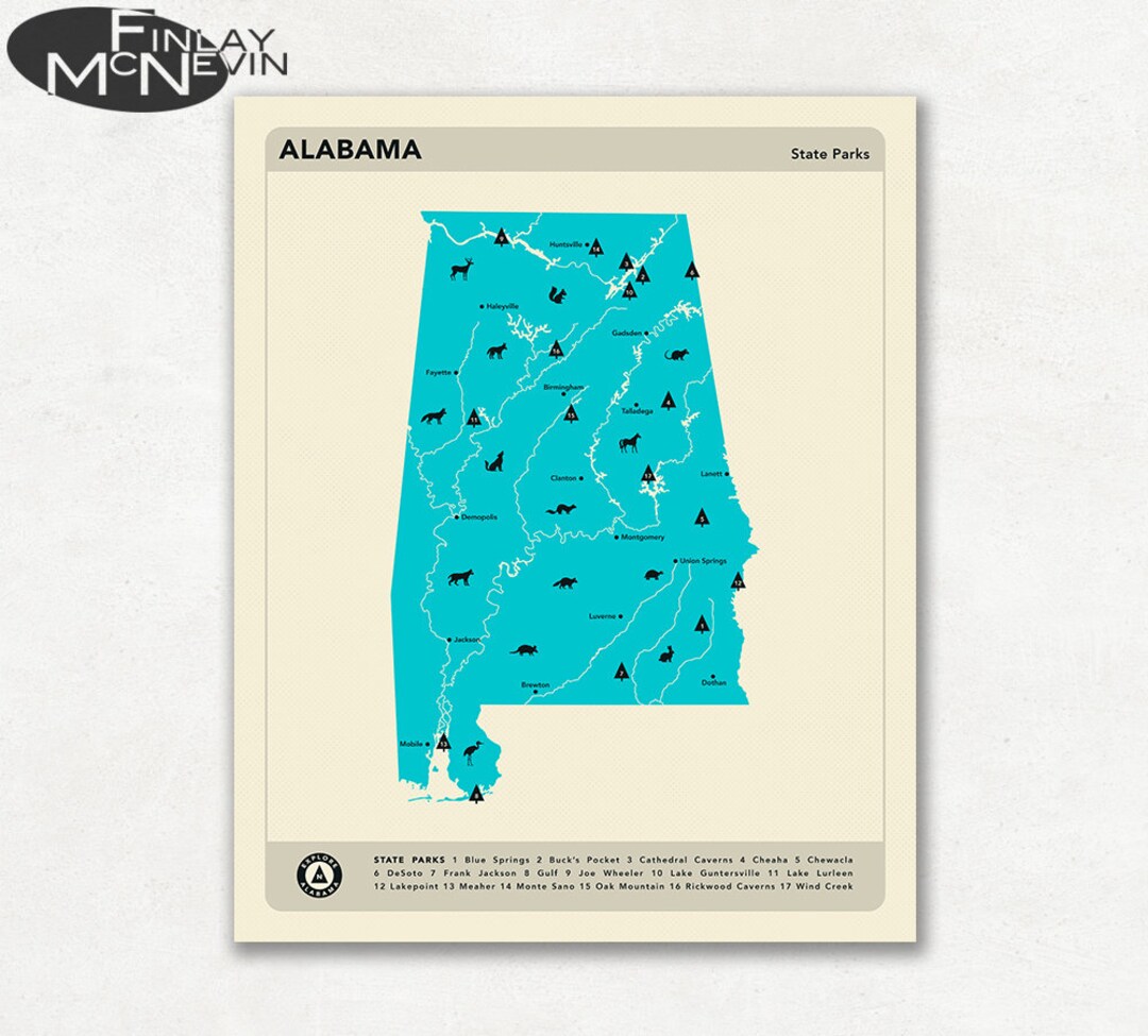 ALABAMA PARKS State Park Map Fine Art Photographic Print for - Etsy