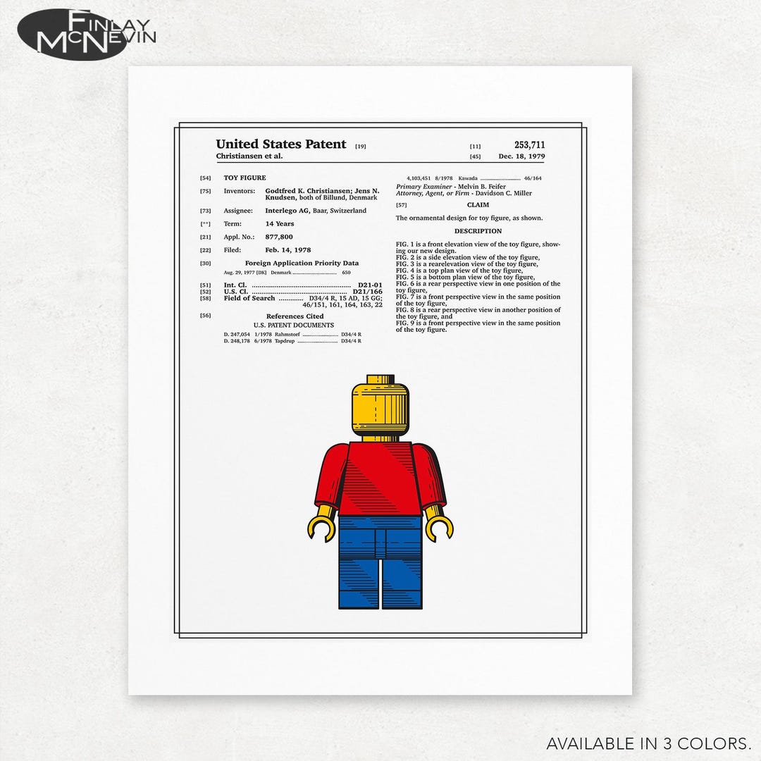 Vintage Toy Minifigure Patent, Lego Print - Unframed Giclee Art in 3 ...
