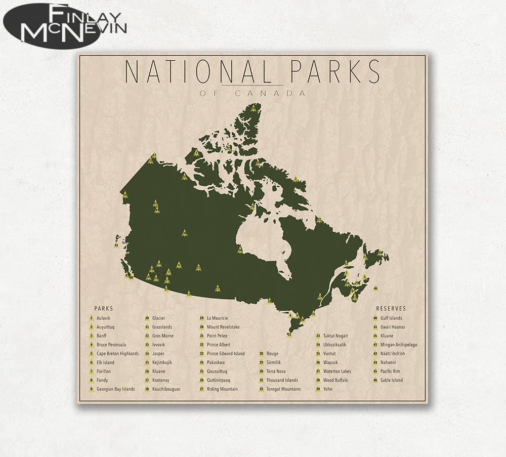 NATIONAL PARKS of CANADA National Parks and Reserves Map | Etsy