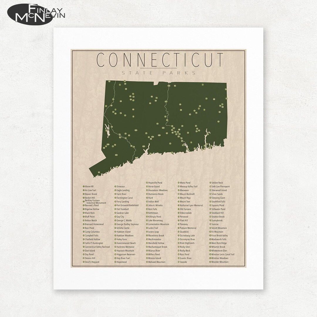 Connecticut State Parks Map, Giclée Print, Vintage Wall Art, Unframed ...