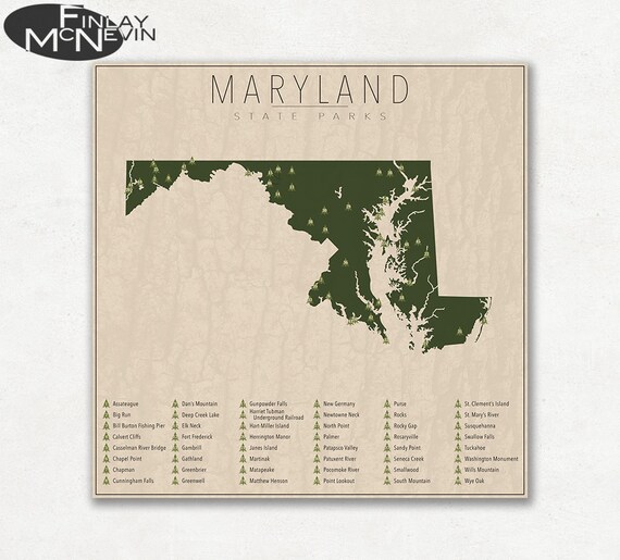 MARYLAND PARKS State Park Map Fine Art Photographic Print | Etsy