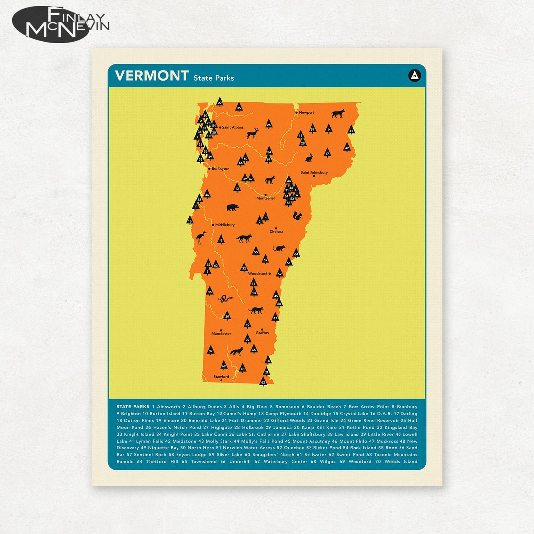 VERMONT PARKS - Orange Version, State Park Map, Fine Art Photographic ...