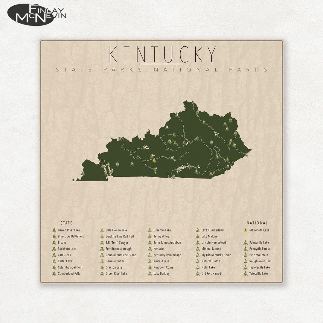 KENTUCKY PARKS, National and State Park Map, Fine Art Photographic ...