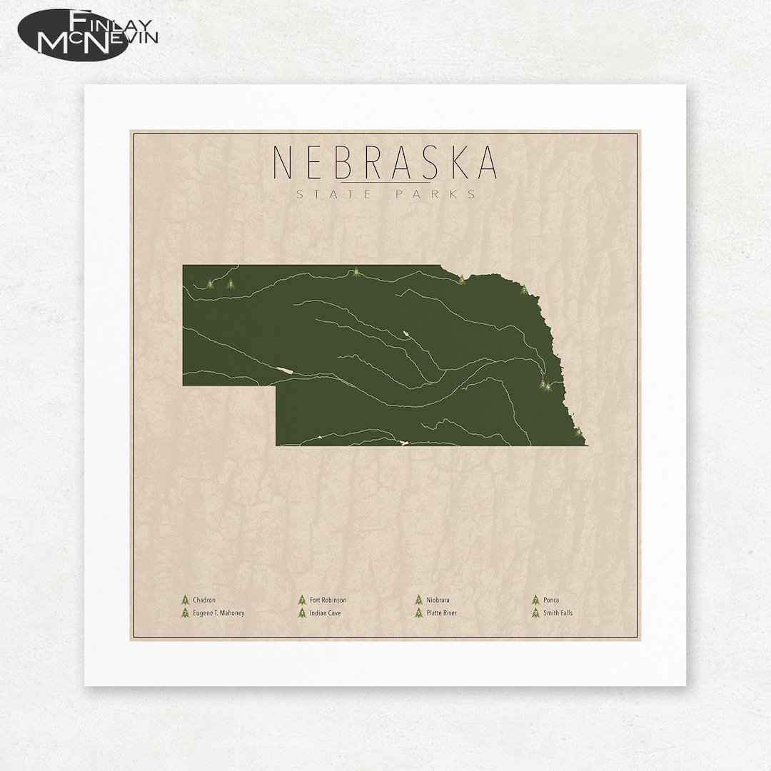 Nebraska State Parks Map, Giclée Print, Vintage Wall Art, Unframed ...