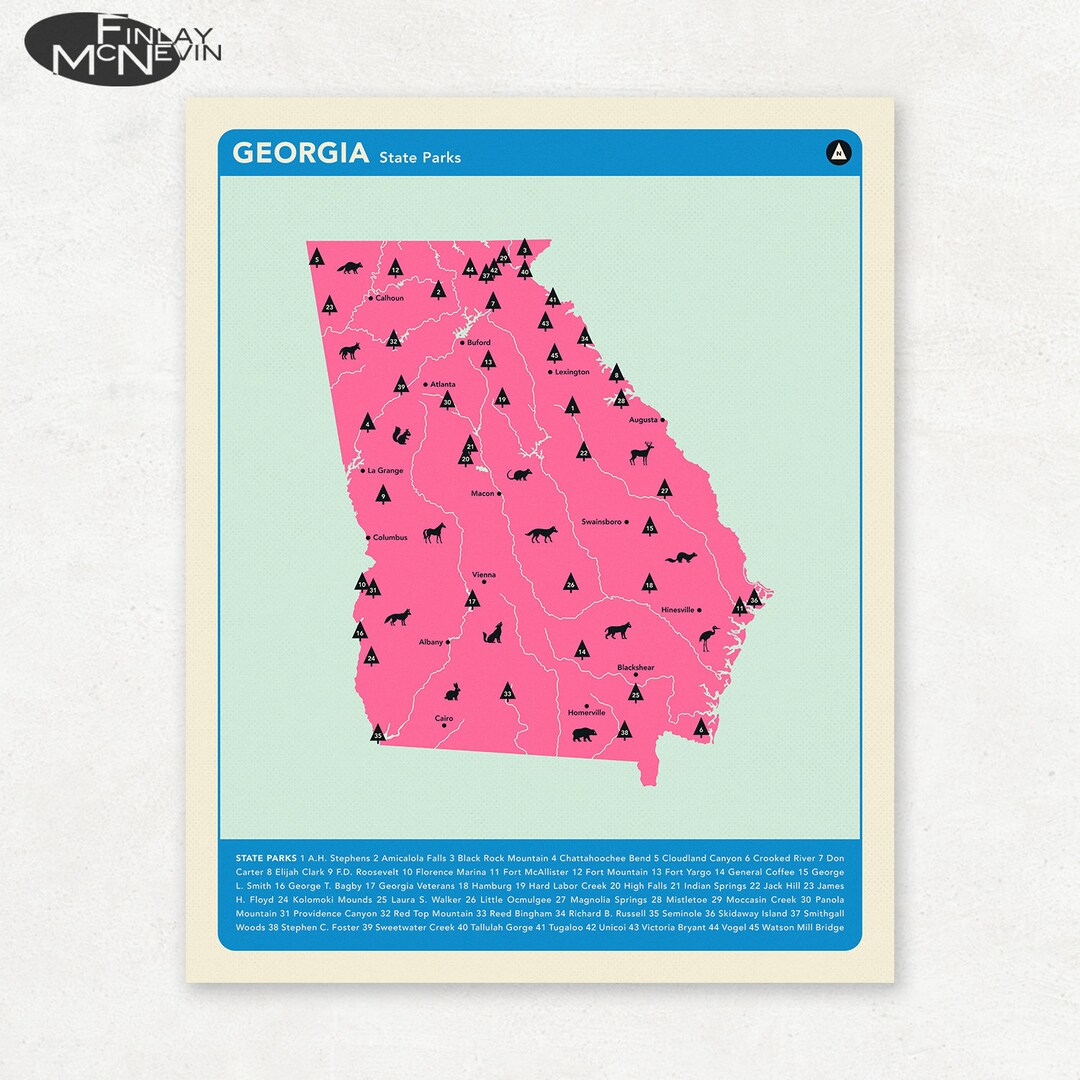 GEORGIA PARKS - Pink Version, State Park Map, Fine Art Photographic ...