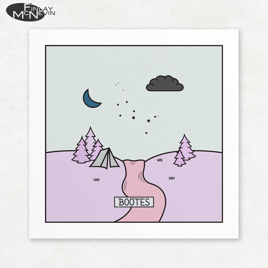 Stargazing Under Bootes: Minimalist Camping Art, Unframed Giclee Print ...