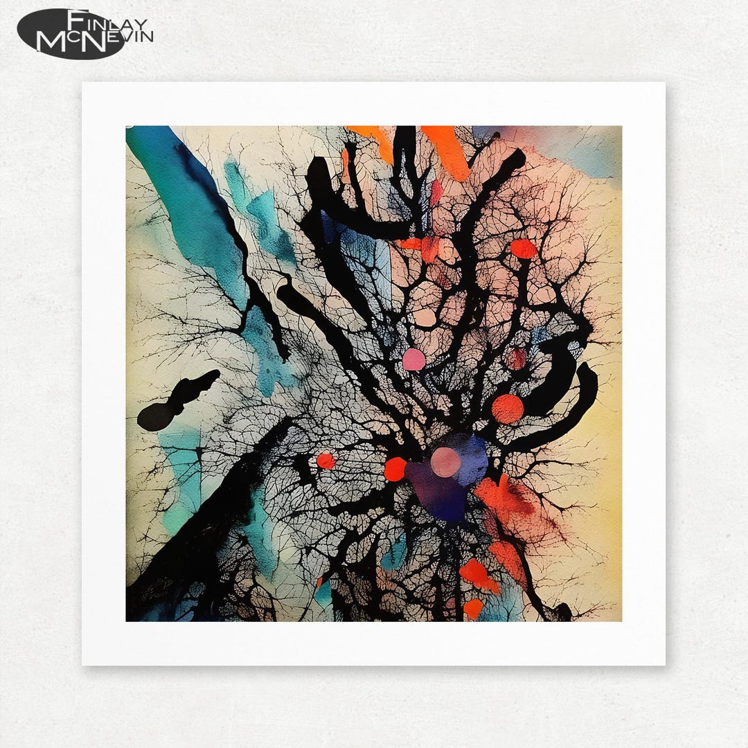 Abstract Scatter Art Print - Red Blue Watercolor Giclee, Unframed ...