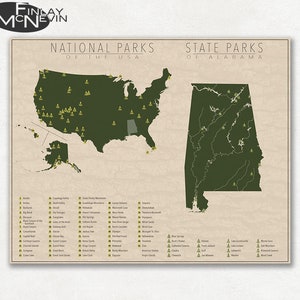 NATIONAL and STATE PARK Map of Alabama and the United States - Etsy Canada