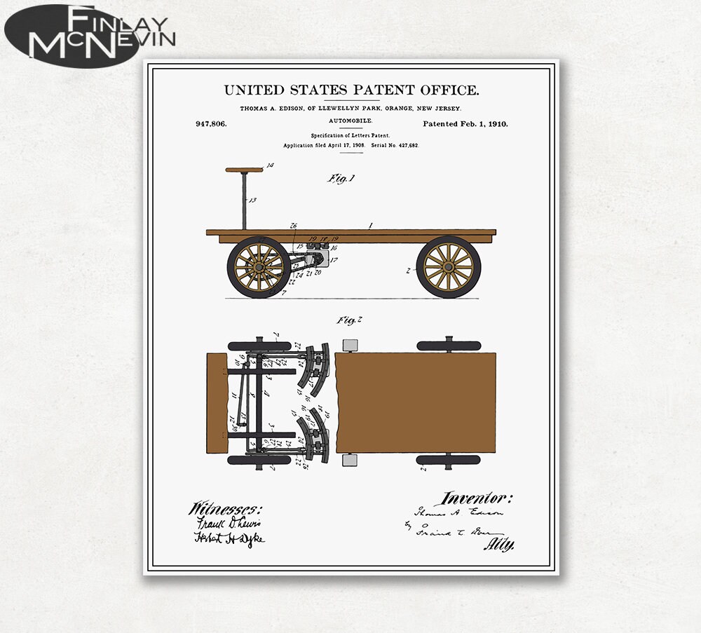 THOMAS EDISON AUTOMOBILE Patent Vintage Fine Art Print | Etsy