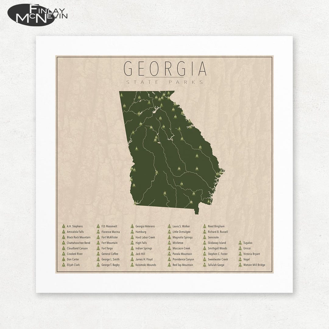 Georgia State Parks Map, Giclée Print, Vintage Wall Art, Unframed ...