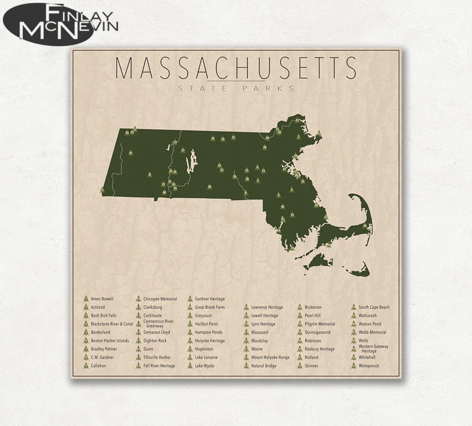MASSACHUSETTS PARKS State Park Map Fine Art Photographic | Etsy