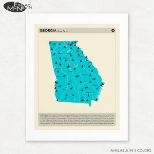 Georgia Parks Map, Giclee Print, Unframed, Southern Art in 3 Colors - Etsy