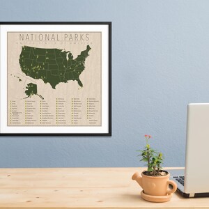 US National Parks Map With State Borders, Giclée Print, Vintage Wall ...