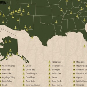 US National Parks Map With State Borders, Giclée Print, Vintage Wall ...