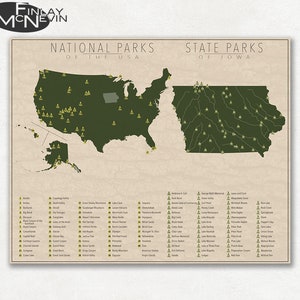 NATIONAL and STATE PARK Map of Iowa and the United States | Etsy