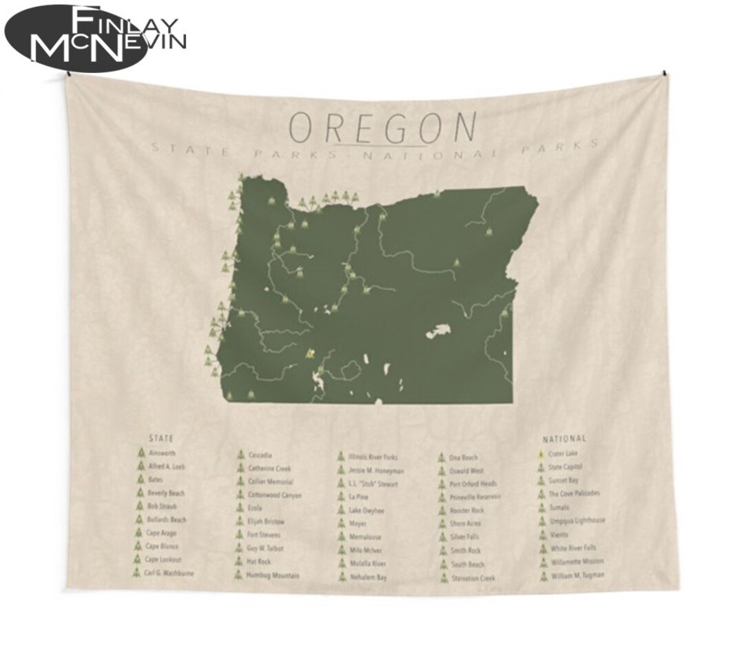 OREGON PARKS TAPESTRY, National and State Park Map, Wall Tapestry for ...