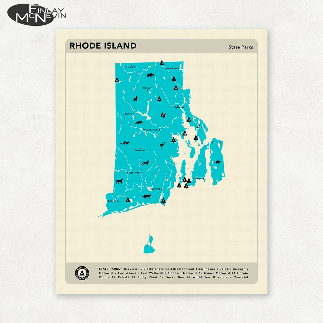 RHODE ISLAND PARKS, State Park Map, Fine Art Photographic Print for the ...