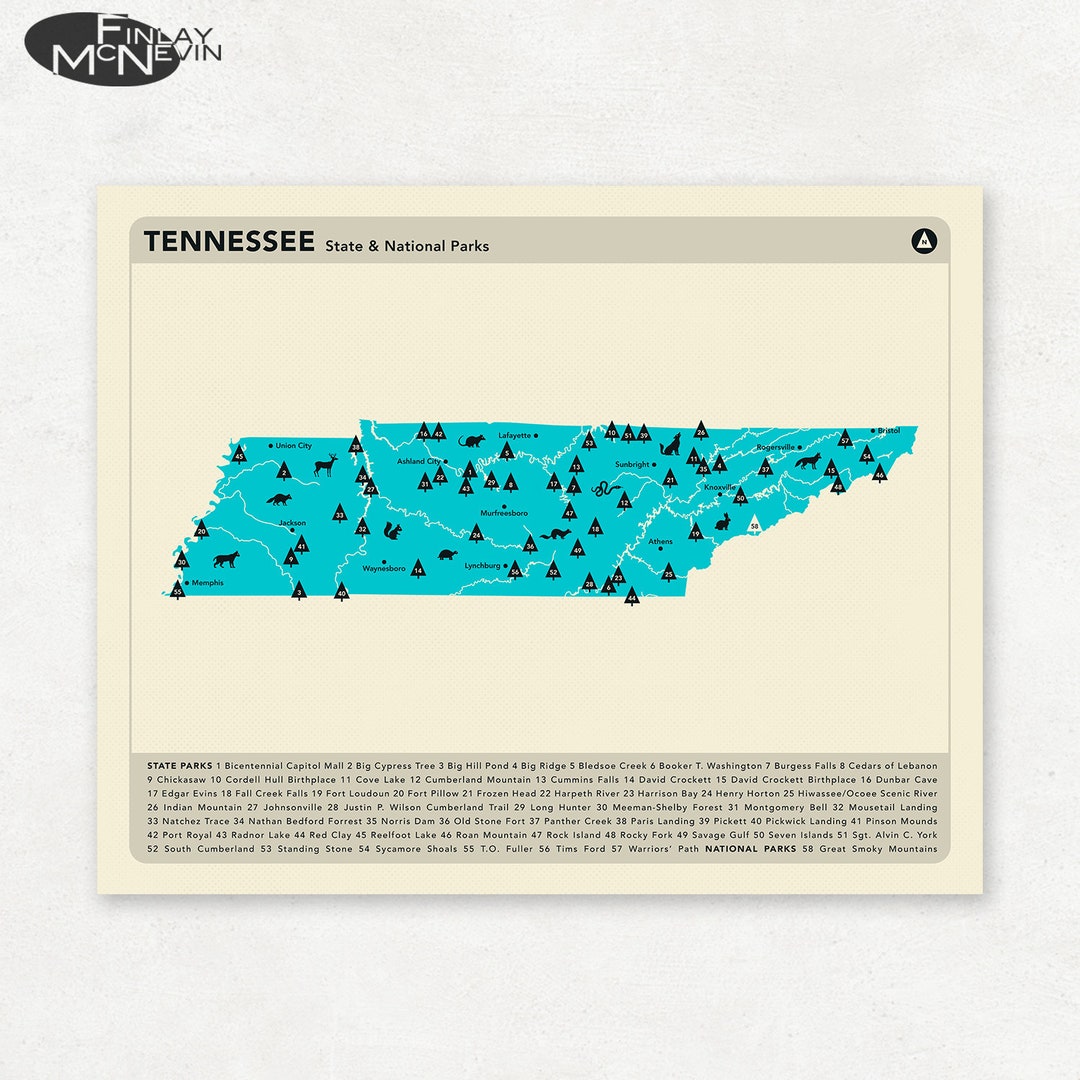 TENNESSEE PARKS, National and State Park Map, Fine Art Photographic ...
