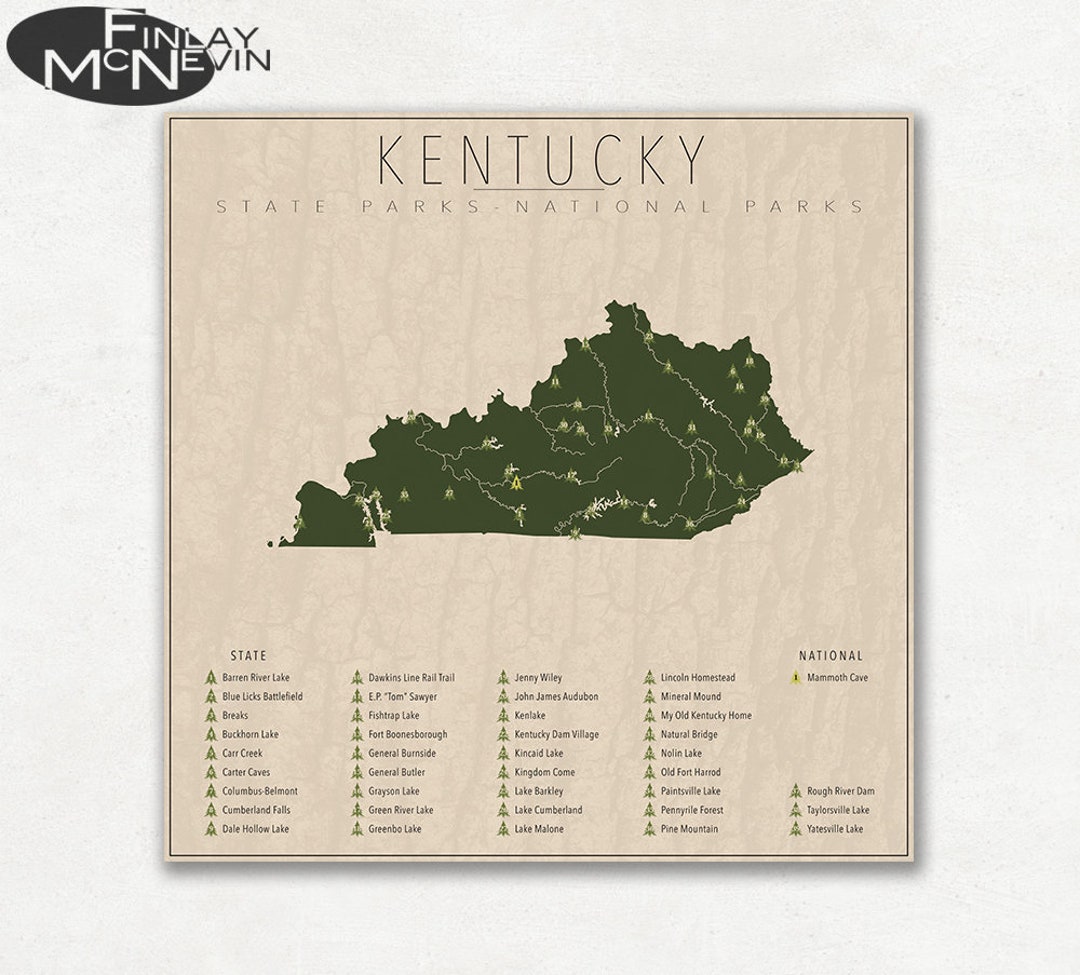 KENTUCKY PARKS National and State Park Map Fine Art - Etsy