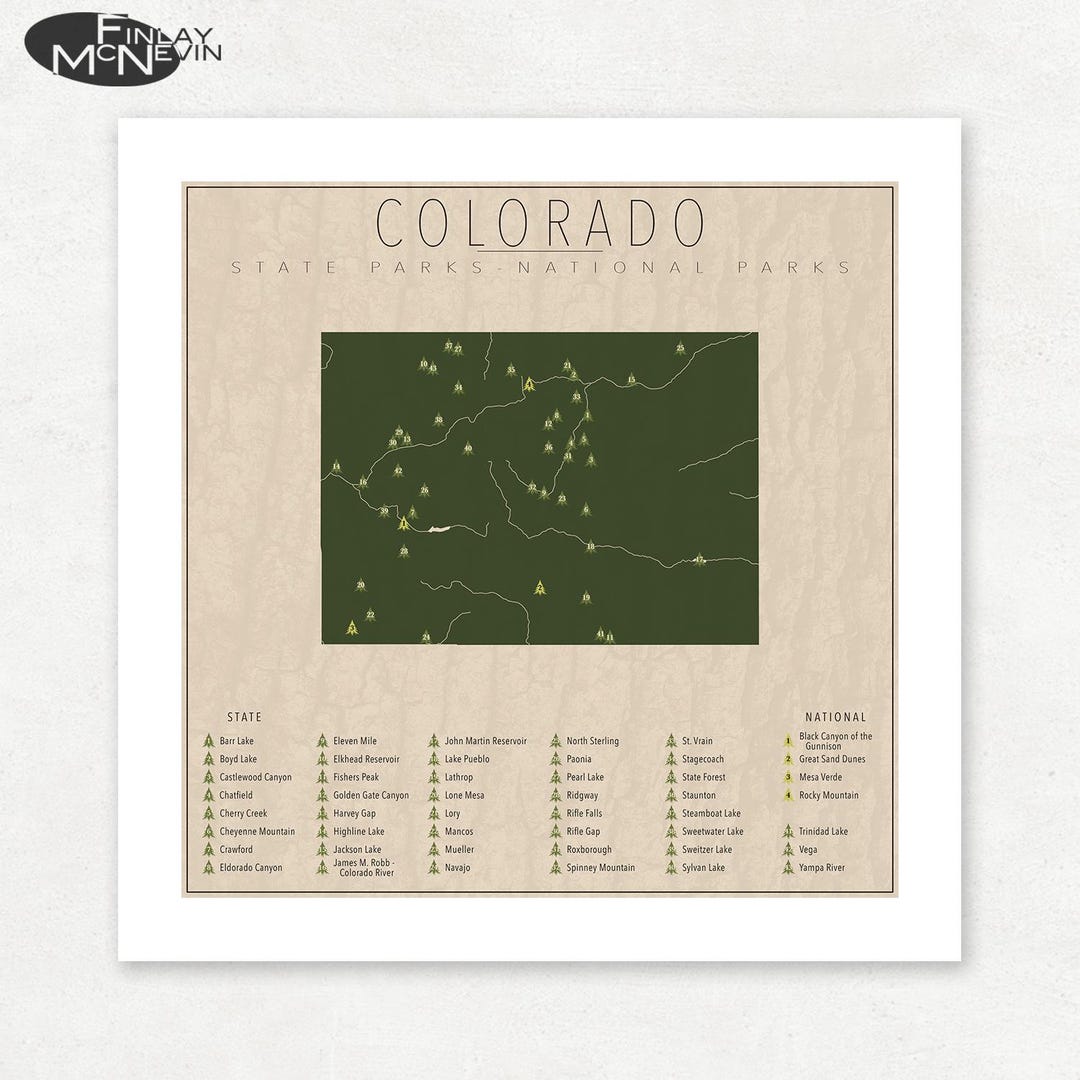Colorado Parks Map, Giclée Print, Vintage Wall Art, Unframed, Nature ...