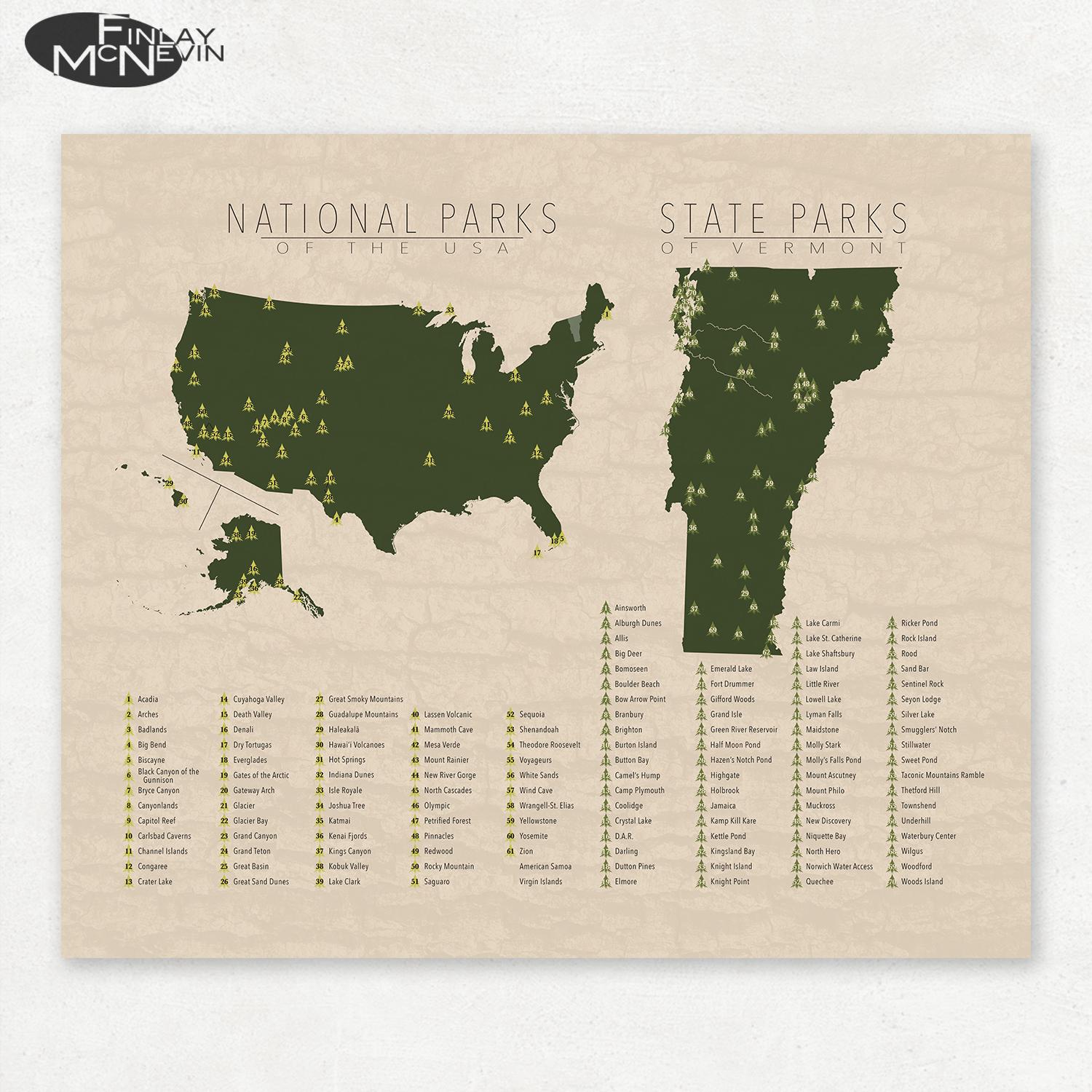 Vermont State & US National Parks Map Tapestry - Wall Art Decor - Etsy