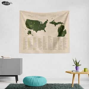 Michigan & US National Parks Map Tapestry - State Park Wall Art - Etsy