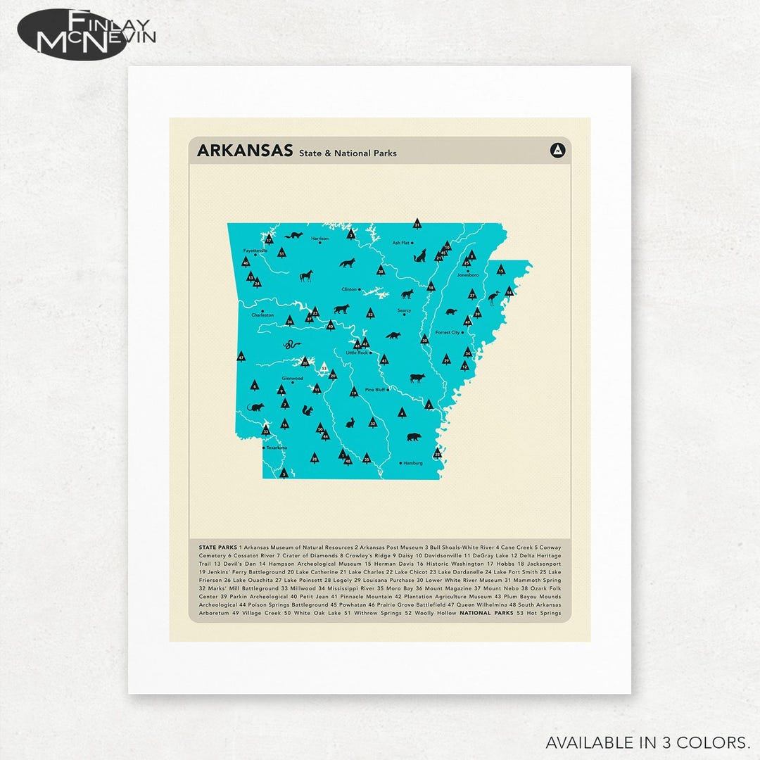 Arkansas Parks Map, Giclee Print, Unframed, Ozark Art in 3 Colors - Etsy