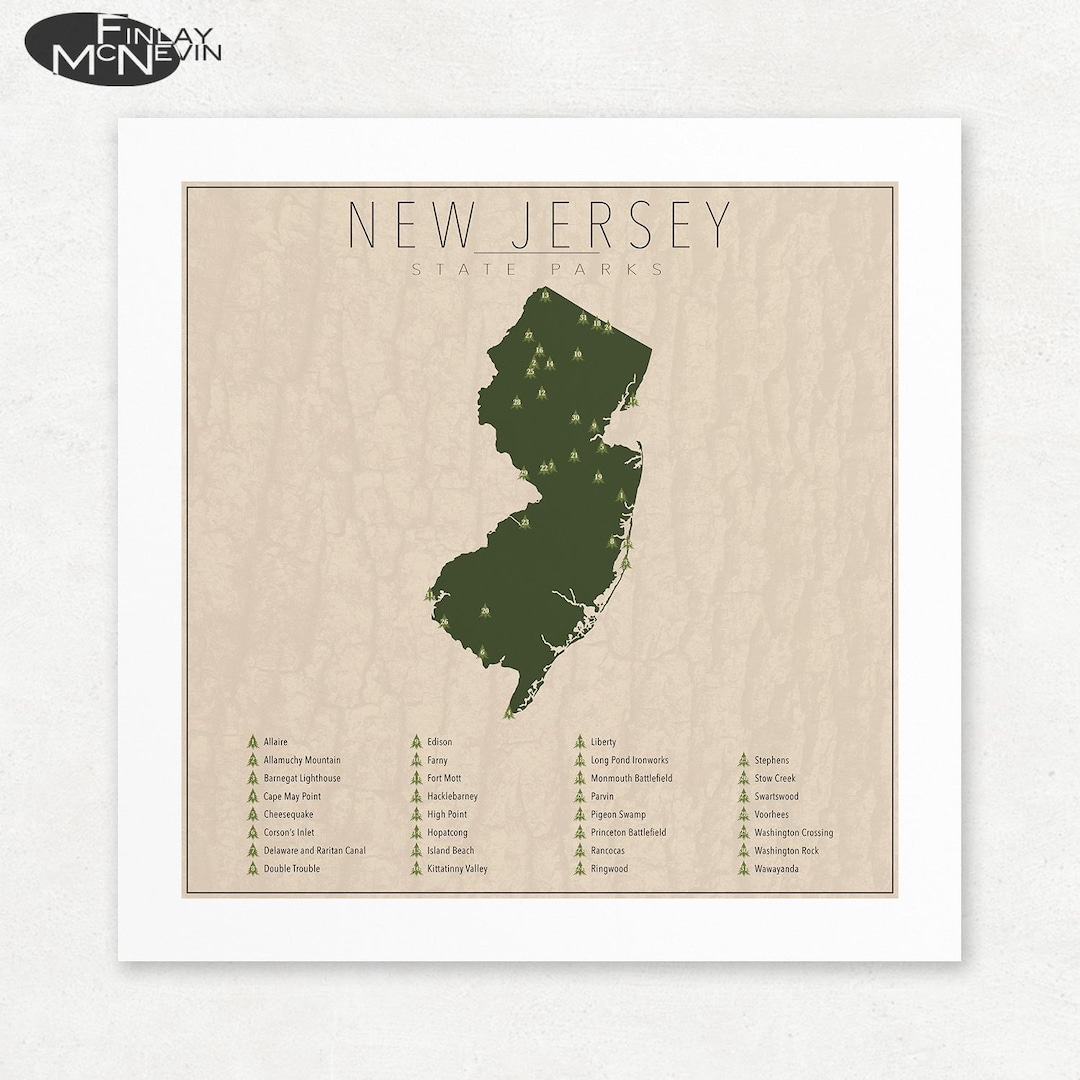 New Jersey State Parks Map, Giclée Print, Vintage Wall Art, Unframed ...