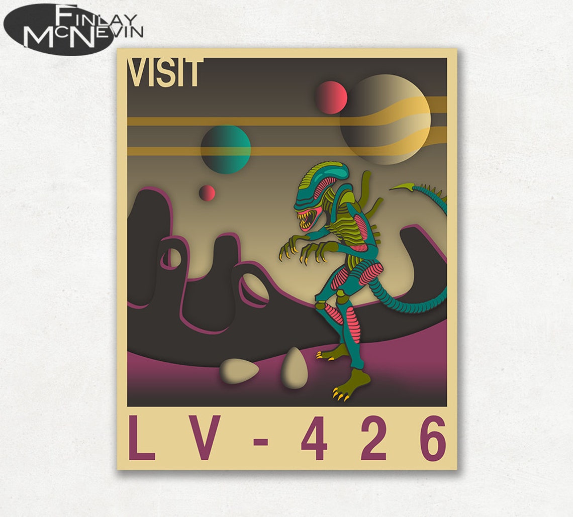VISIT LV-426 Alien Travel Poster Retro Pop Art Beige | Etsy