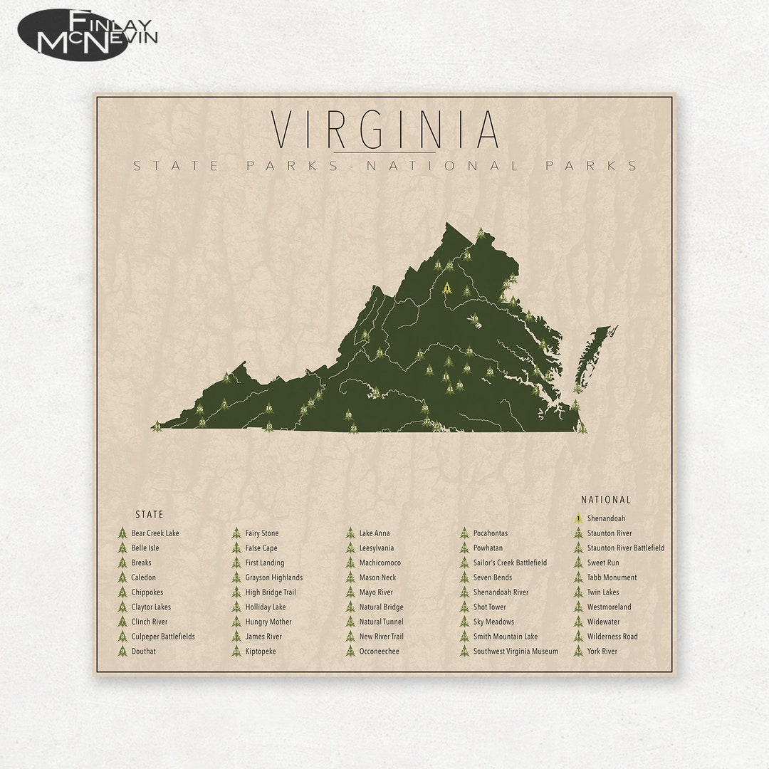 VIRGINIA PARKS, National and State Park Map, Fine Art Photographic ...