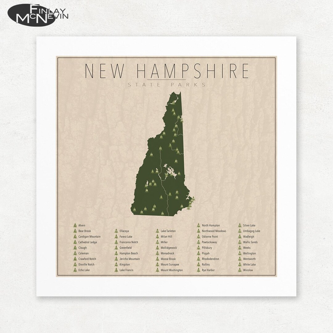 New Hampshire State Parks Map, Giclée Print, Vintage Wall Art, Unframed ...