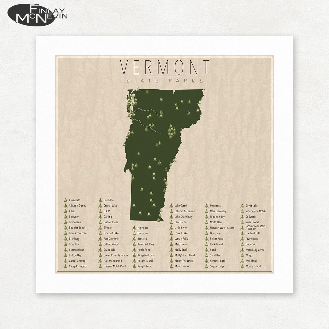 Vermont State Parks Map, Giclée Print, Vintage Wall Art, Unframed ...