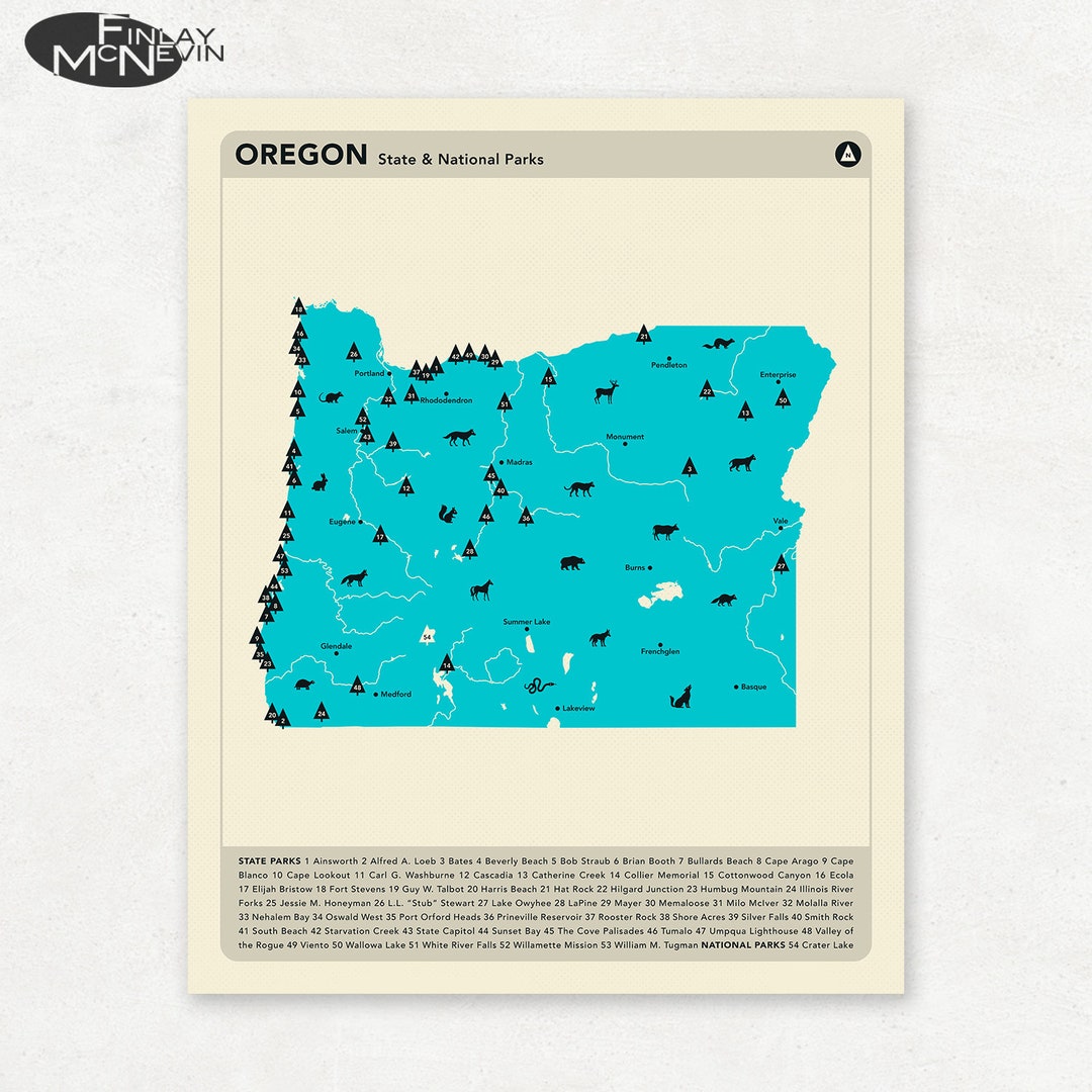OREGON PARKS, National and State Park Map, Fine Art Photographic Print ...