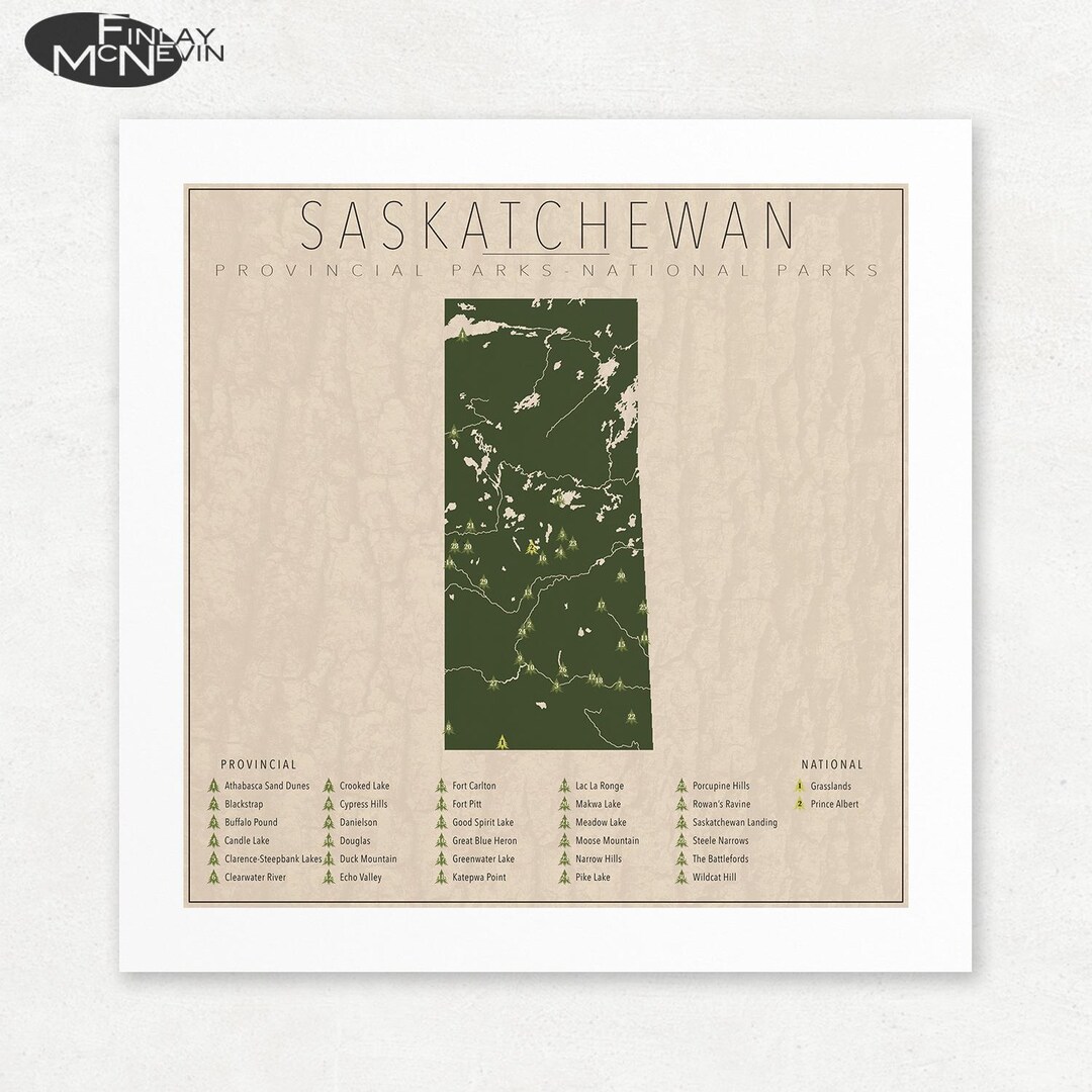 Saskatchewan National Parks & Provincial Parks Map, Giclée Print ...
