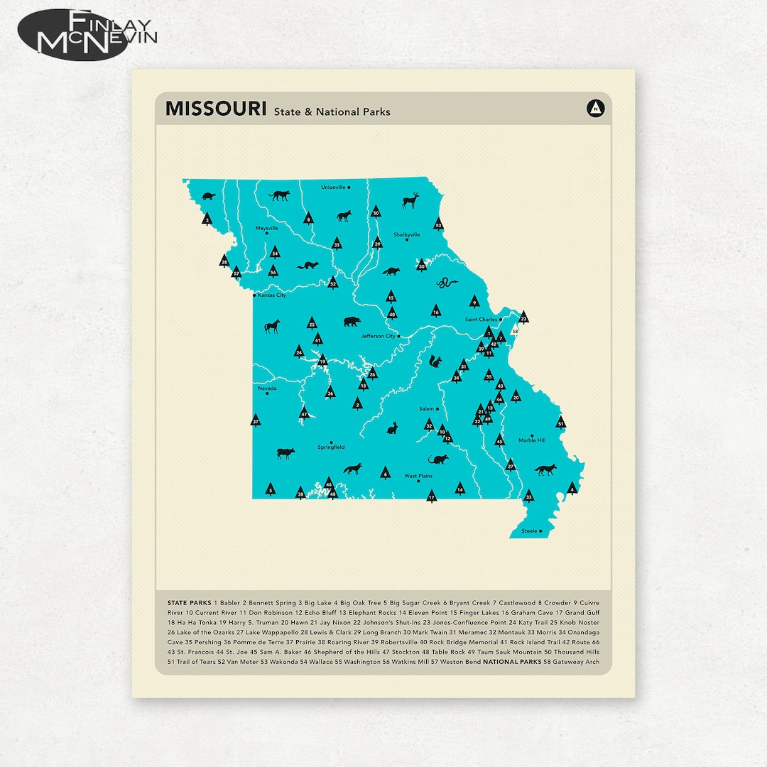 MISSOURI PARKS, National and State Park Map, Fine Art Photographic ...