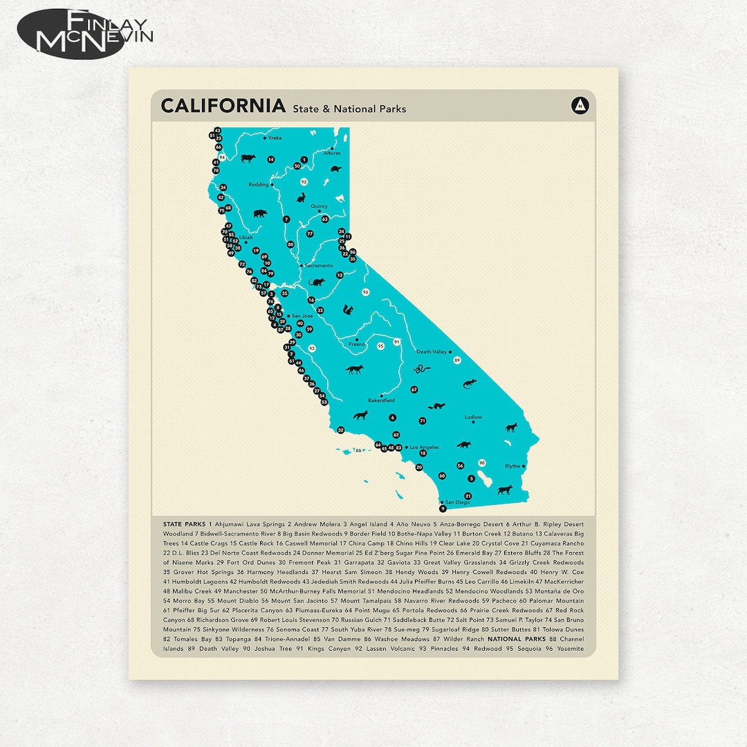CALIFORNIA PARKS, National and State Park Map, Fine Art Photographic ...