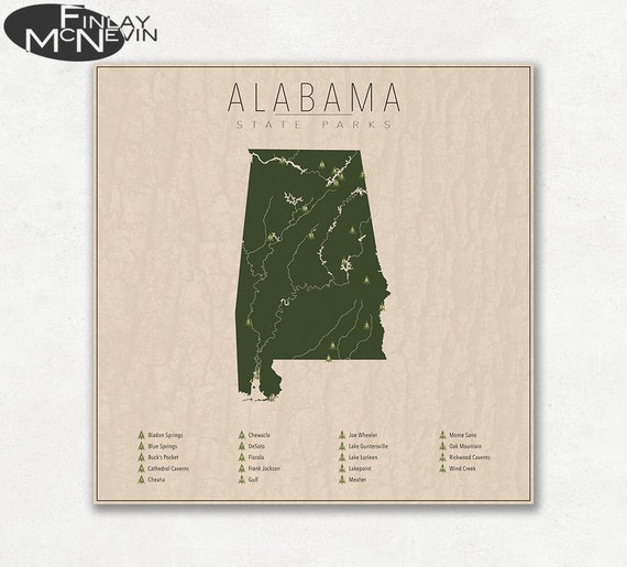 ALABAMA PARKS State Park Map Fine Art Photographic Print for | Etsy