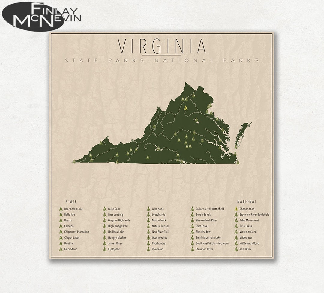 VIRGINIA PARKS National and State Park Map Fine Art - Etsy